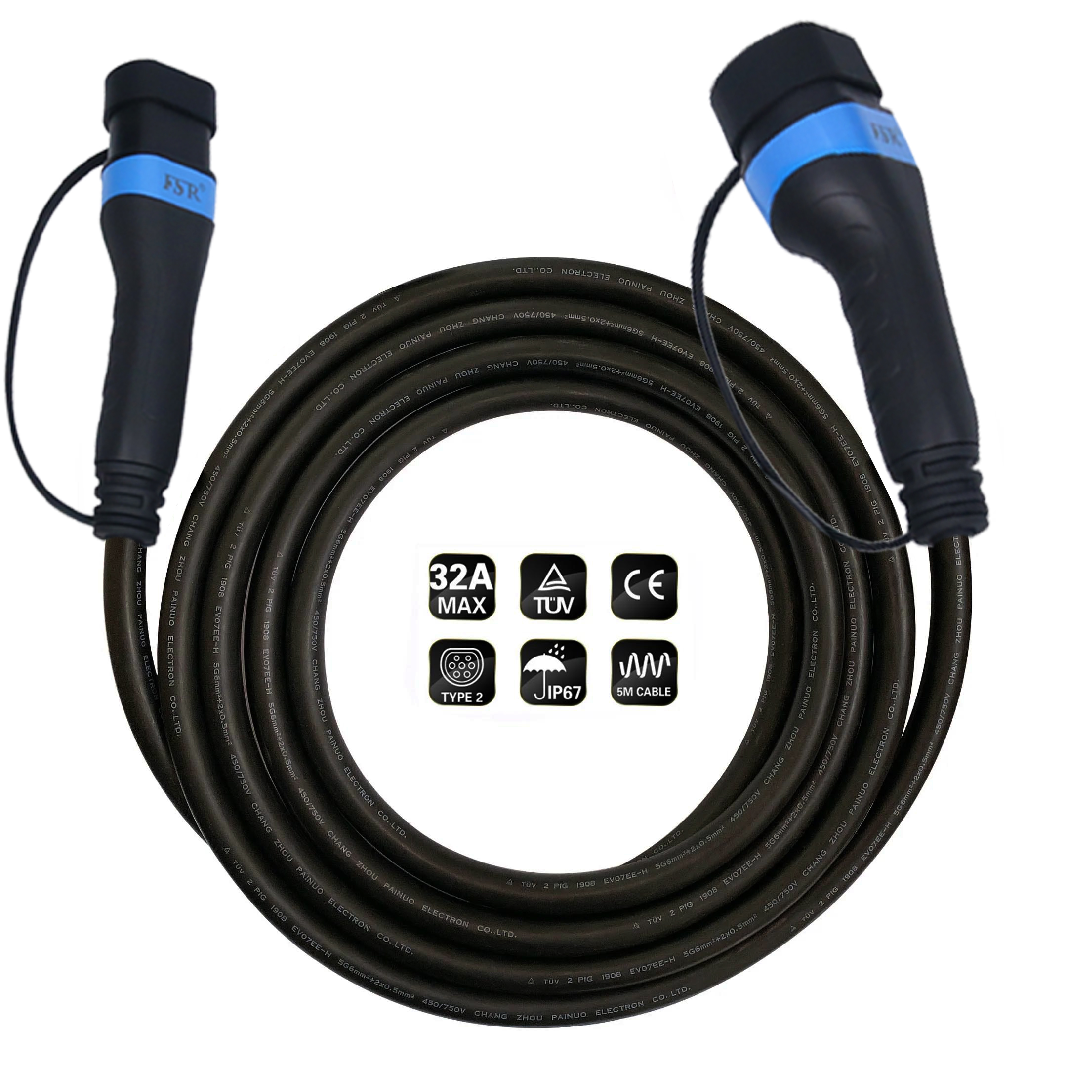22kW Type 2 to Type 2 EV Charger Cable 32A IP65 Waterproof with IEC ...